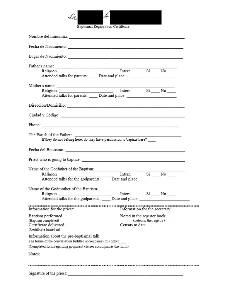 Baptism - Form for Registration and Requirements | PDF | Godparent ...