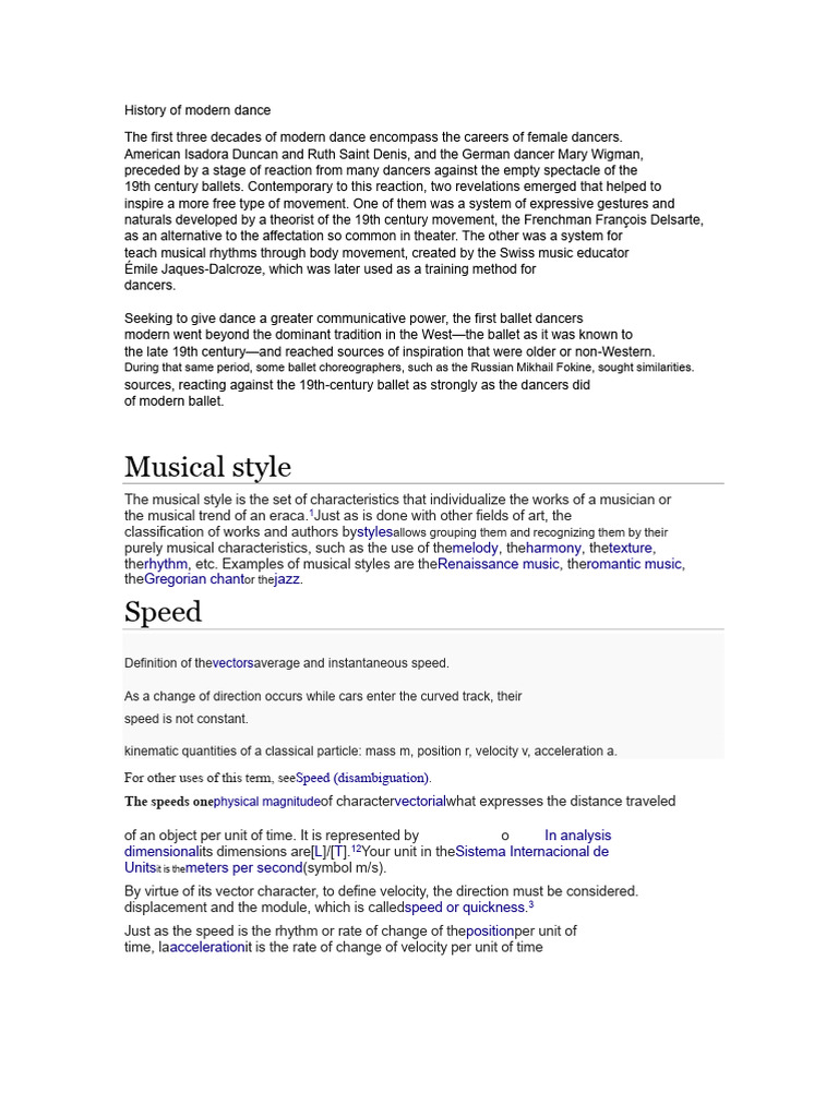 History of Modern Dance | PDF | Velocity | Dances
