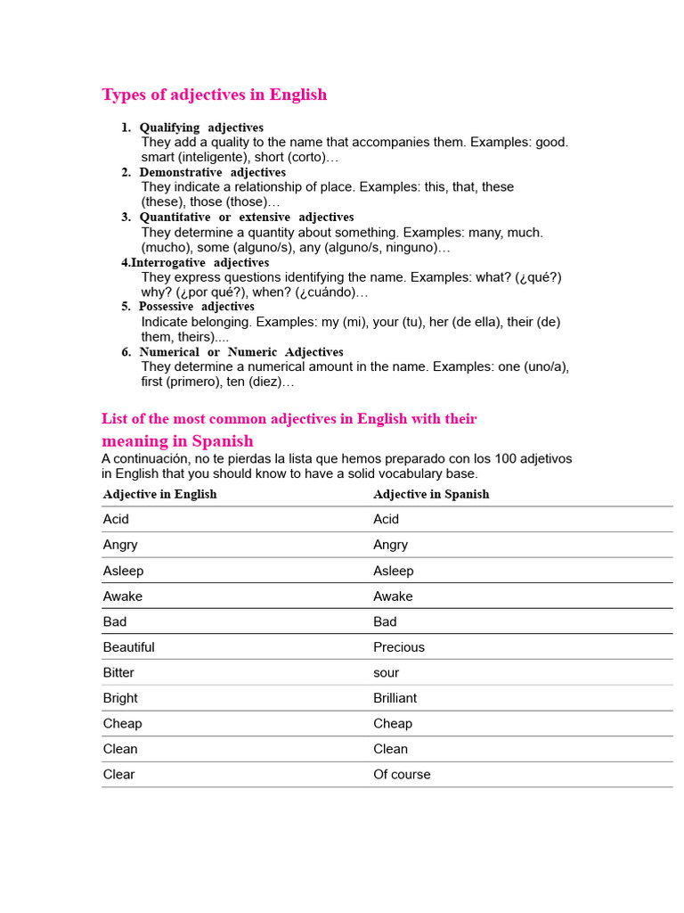 Types of adjectives | PDF | Linguistics