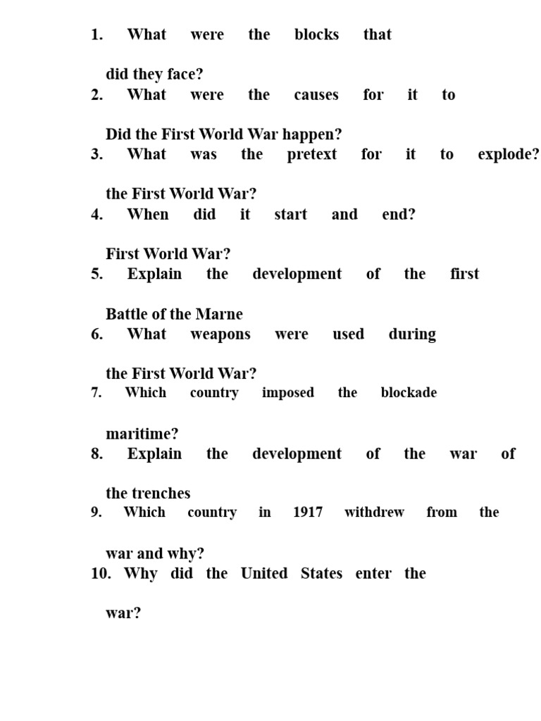 World War I Quiz | PDF | World War I | Chess Openings