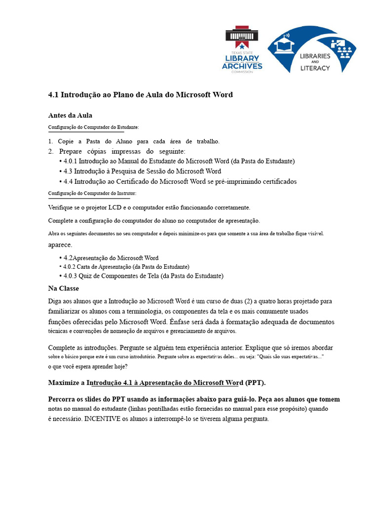 4-1 Introdução Ao Microsoft Word Plano de Aula | PDF | Janela ...