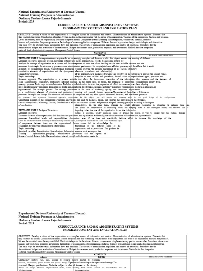 Administrative Systems Curriculum Overview | PDF | System | Evaluation
