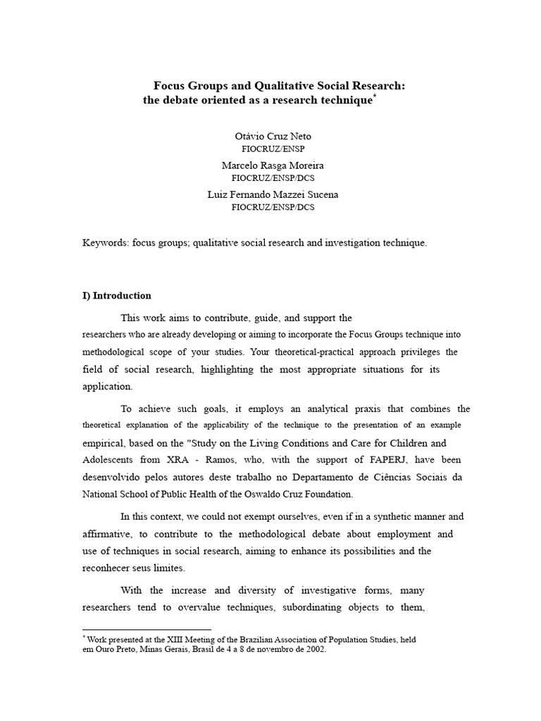 Focus Groups and Qualitative Social Research: The Oriented Debate As An ...
