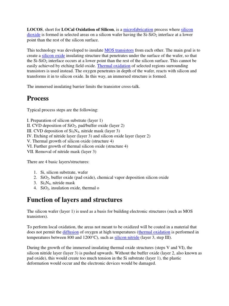 Process: Locos, Short For Local Oxidation of Silicon, Is A | PDF ...