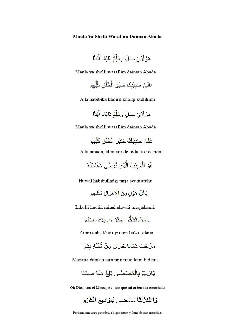 Maula Ya Sholli Wasallim Daiman Abada | PDF