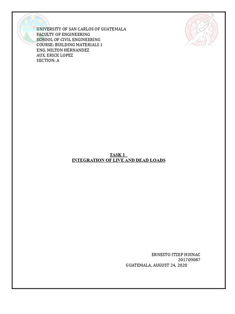 Task 1 Live and Dead Loads | PDF | Structural Load | Concrete