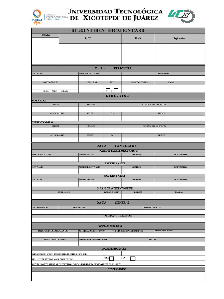 Student Identification Card Template | PDF