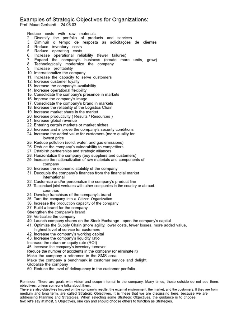 G6 - Examples of Strategic Objectives For Organizations | PDF | Market ...