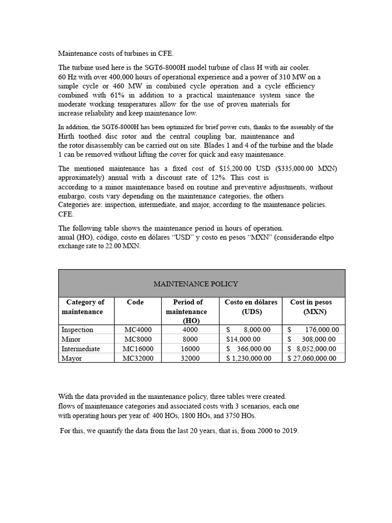 Turbine Maintenance Costs for CFE | PDF | Turbine | Mexican Peso