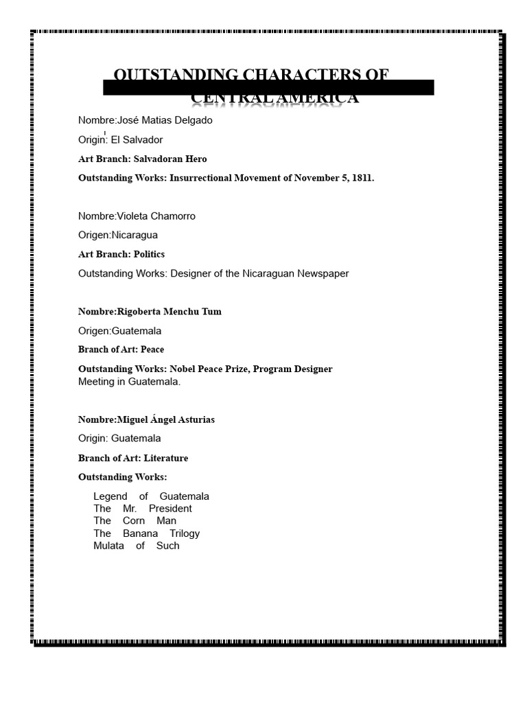 Important Characters of Central America | PDF | Central America | El ...