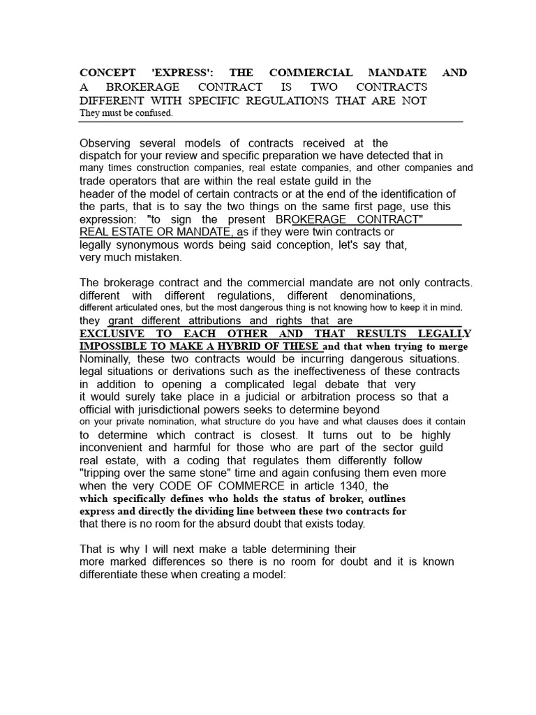 Concept - Differences Between Commercial Mandate and Brokerage | PDF ...