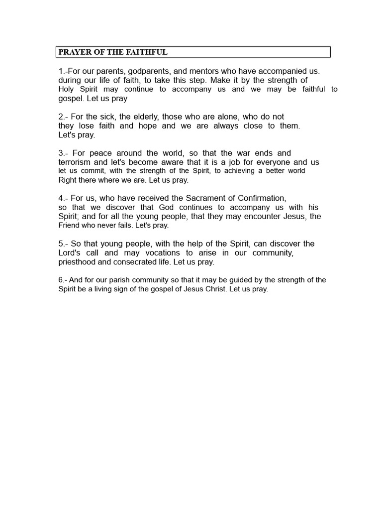 Prayer of the Faithful for Community Support | PDF