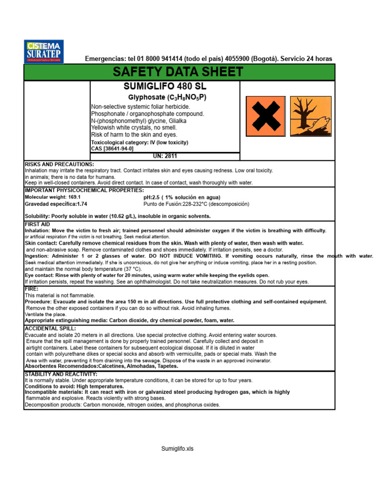 Glyphosate Herbicide Safety Data Sheet | PDF | Water | Toxicity