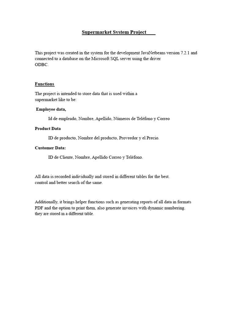 Supermarket System Project Manual | PDF | Databases | Microsoft Sql Server