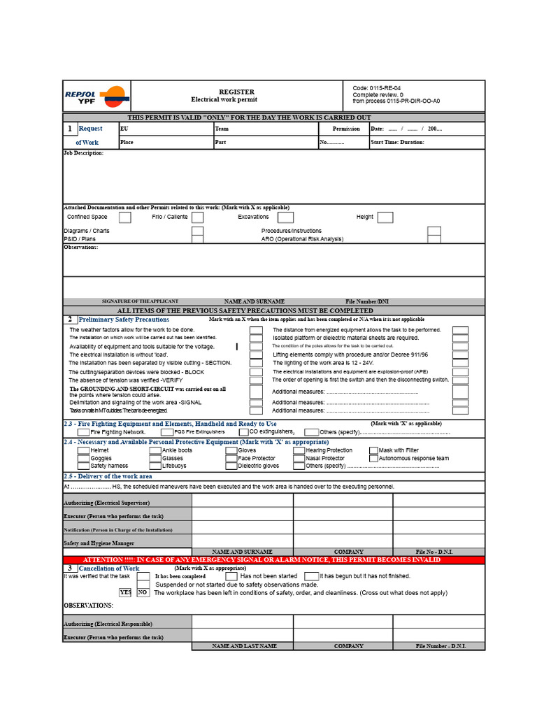 Electrical Work Permit Guidelines | PDF | Occupational Safety And ...