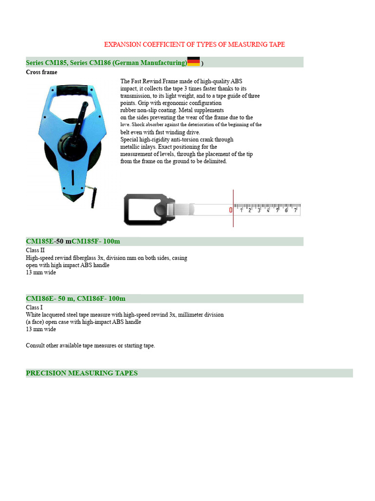 Coefficient of Expansion of Types of Measuring Tapes | PDF | Surveying | Measurement
