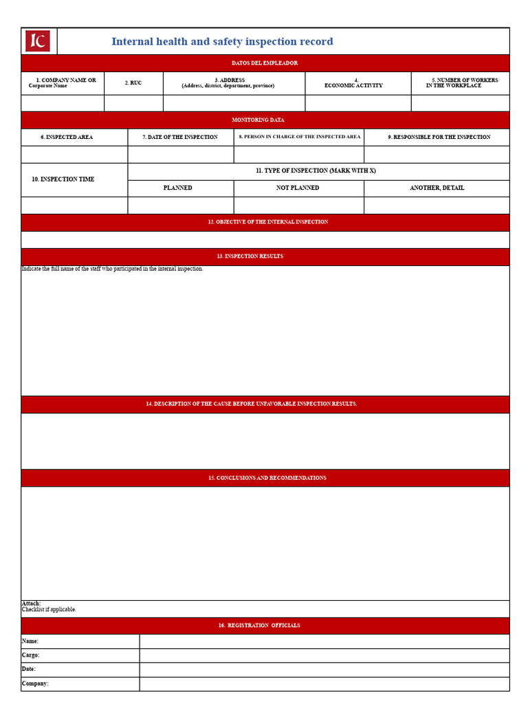 Internal Health and Safety Inspection Record | PDF