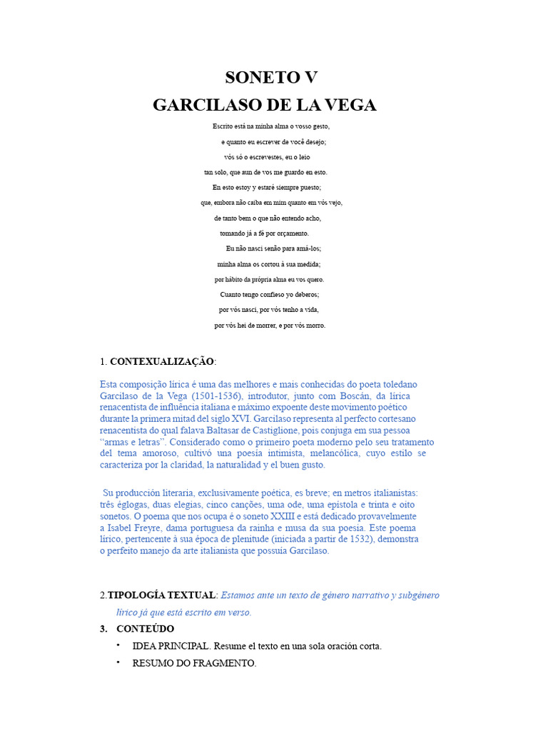 Análise do Soneto XXIII de Garcilaso | PDF | Sonetos | Amor