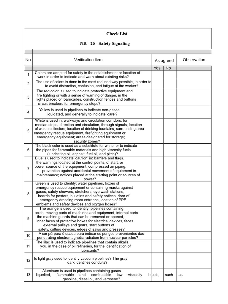 Safety Signaling Color Code Checklist | PDF | Firefighting | Oil
