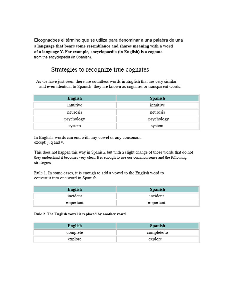 COGNATES | PDF | English Language | Word