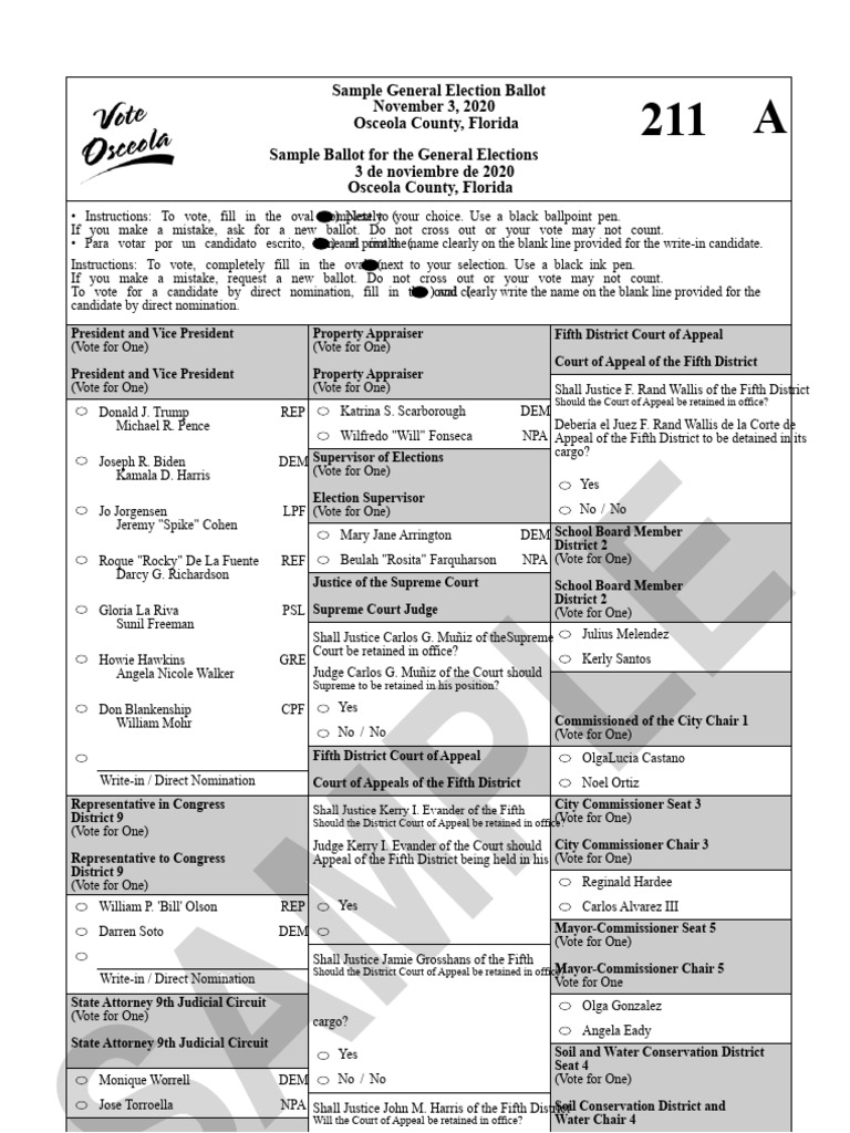 Osceola County Sample Ballot | PDF | Elections | Taxes
