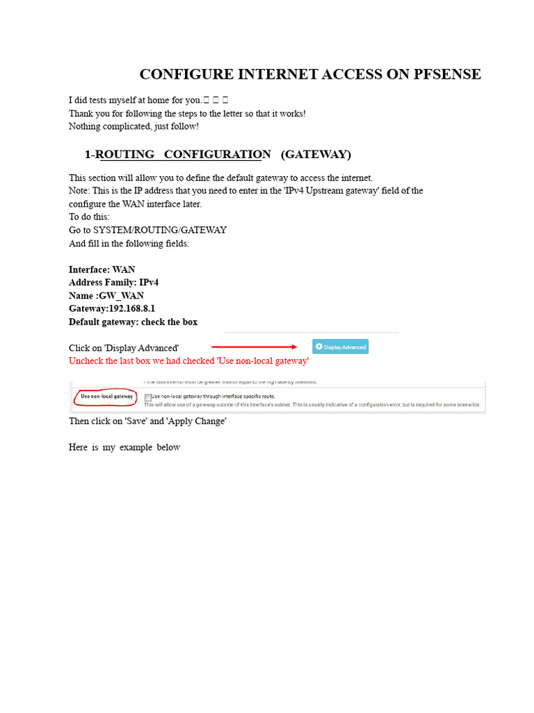 Configure Internet Access on pfSense | PDF | Ip Address | Local Area ...