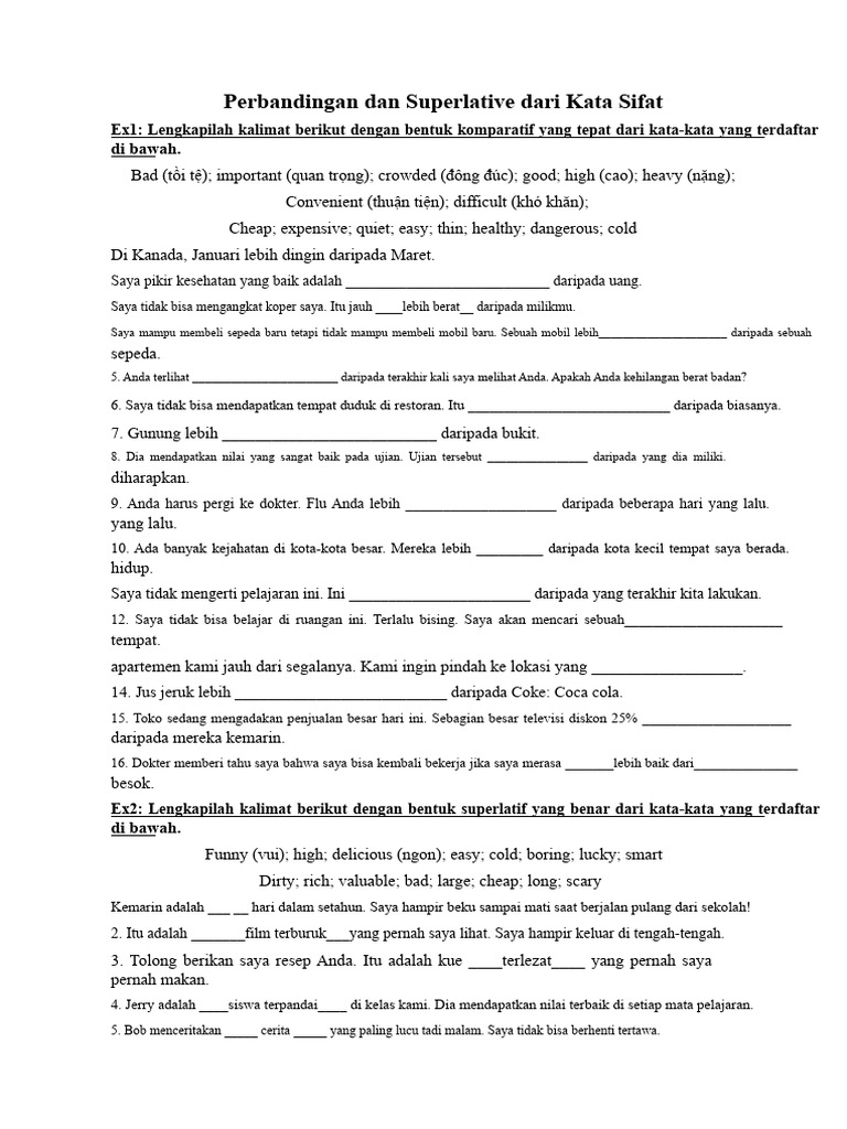 Perbandingan dan Tingkatan Tertinggi dari Kata Sifat | PDF