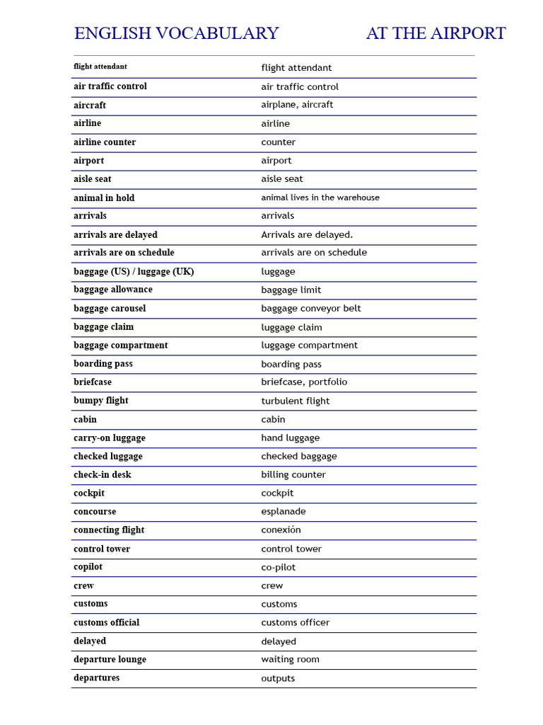 Essential Airport Vocabulary Guide | PDF | Baggage | Airport