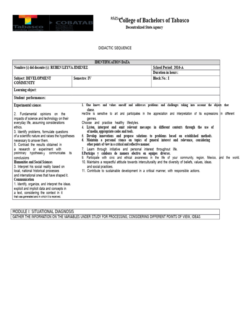 Didactic Sequence d4 Community Development | PDF | Information | Evaluation