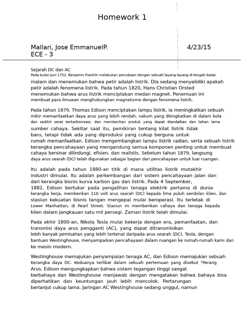 Sejarah dan Perbandingan Daya AC dan DC | PDF