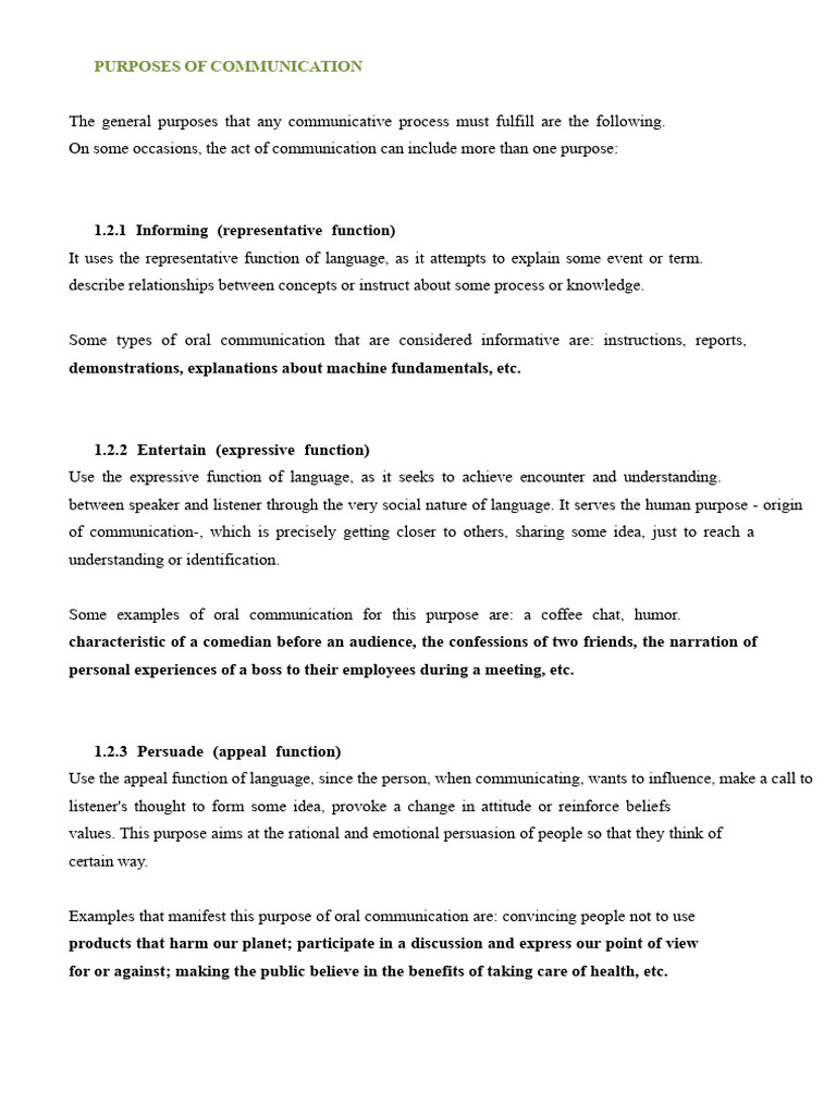 Purposes of Communication and Verbal Communication | PDF ...