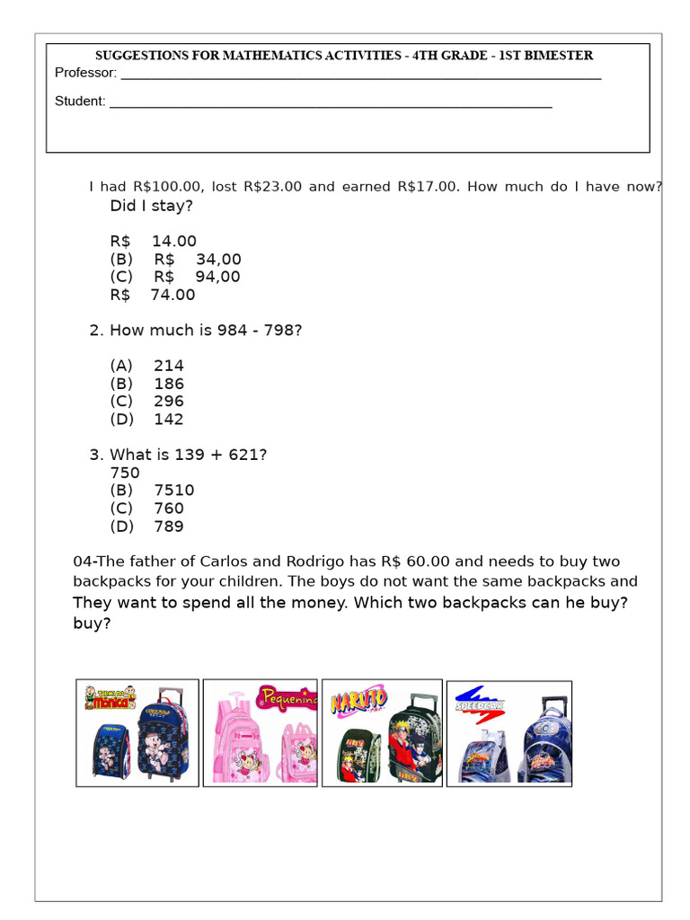 4th year math assessment | PDF | Mathematics