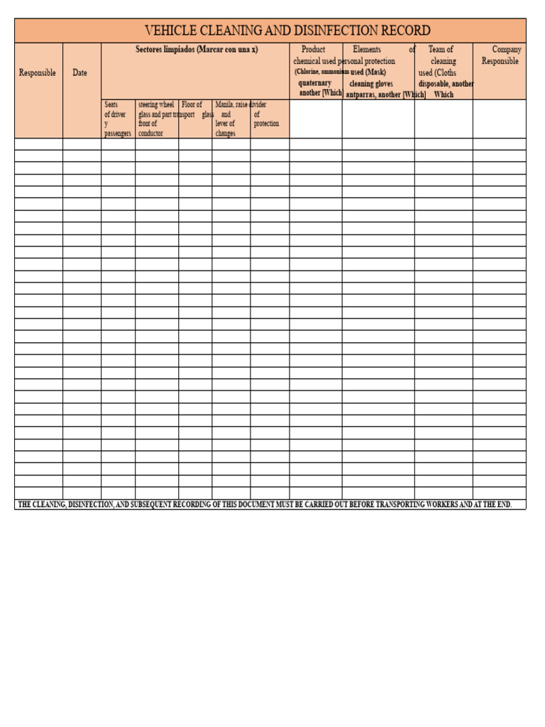 Disinfection and Cleaning Transport Register | PDF