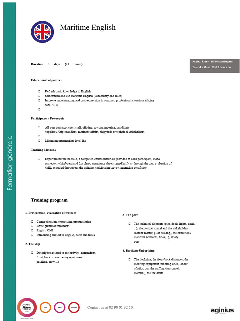 Maritime English Training Course Overview | PDF | Port | Water Transport