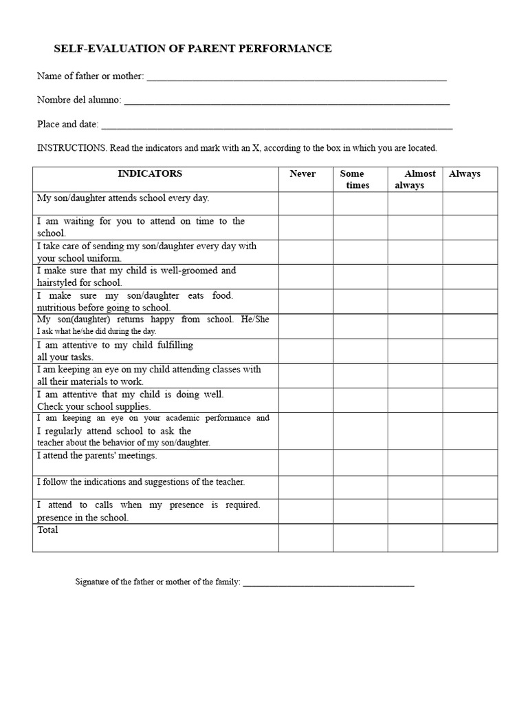 Evaluation Report Card (Parents) | PDF