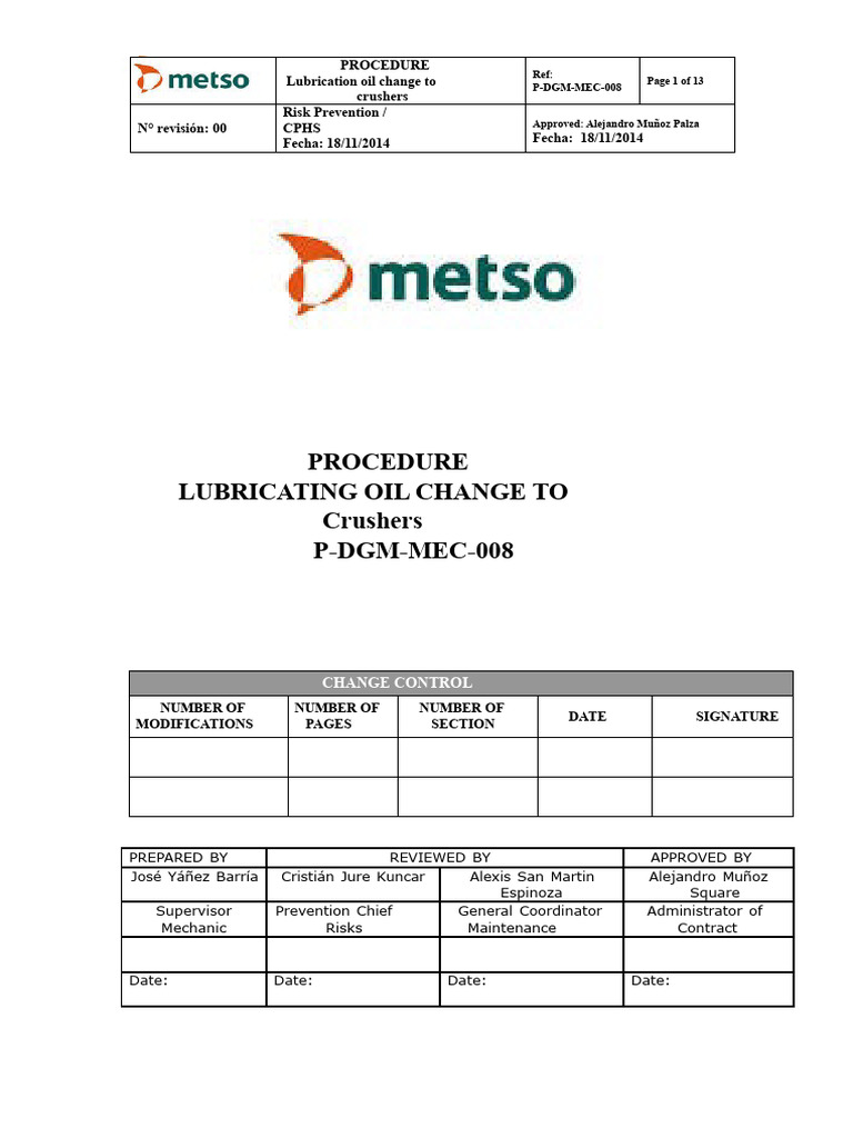 P-DGM-MEC-008. Procedure For Changing The Lubricating Oil in The ...
