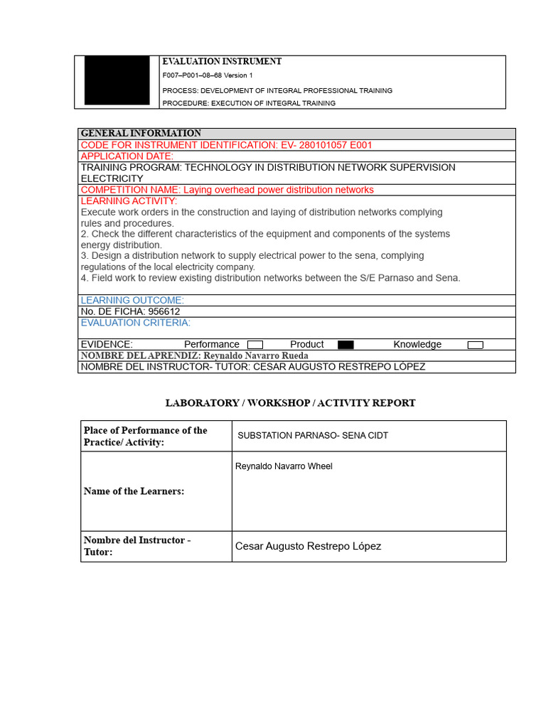 INSPECTION REPORT FORMAT ELECTRICAL NETWORK WORKSHOP - ACTIVITY - Doc ...