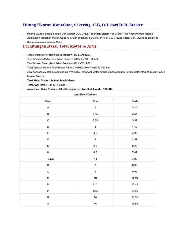 Perhitungan Ukuran DOL Starter 5HP | PDF