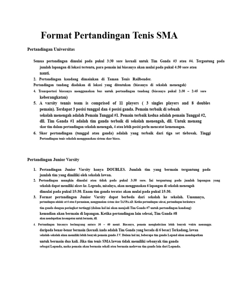Format Pertandingan Tenis SMA dan JV | PDF