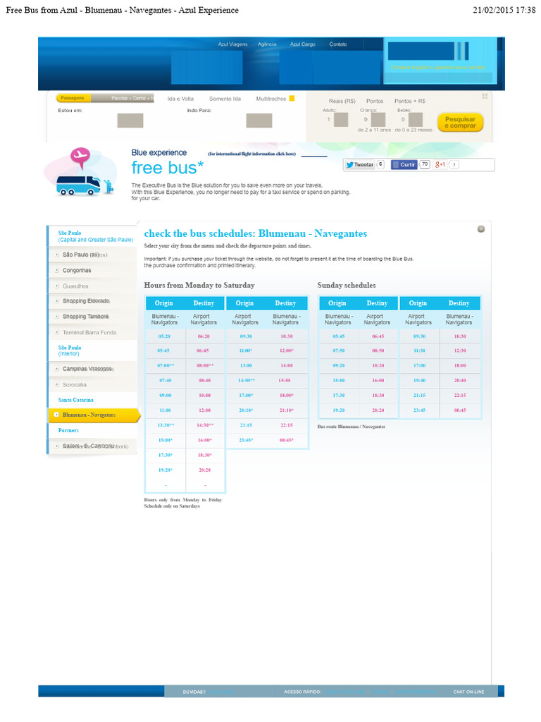 Free Bus From Azul - Blumenau - Navegantes - Azul Experience | PDF ...