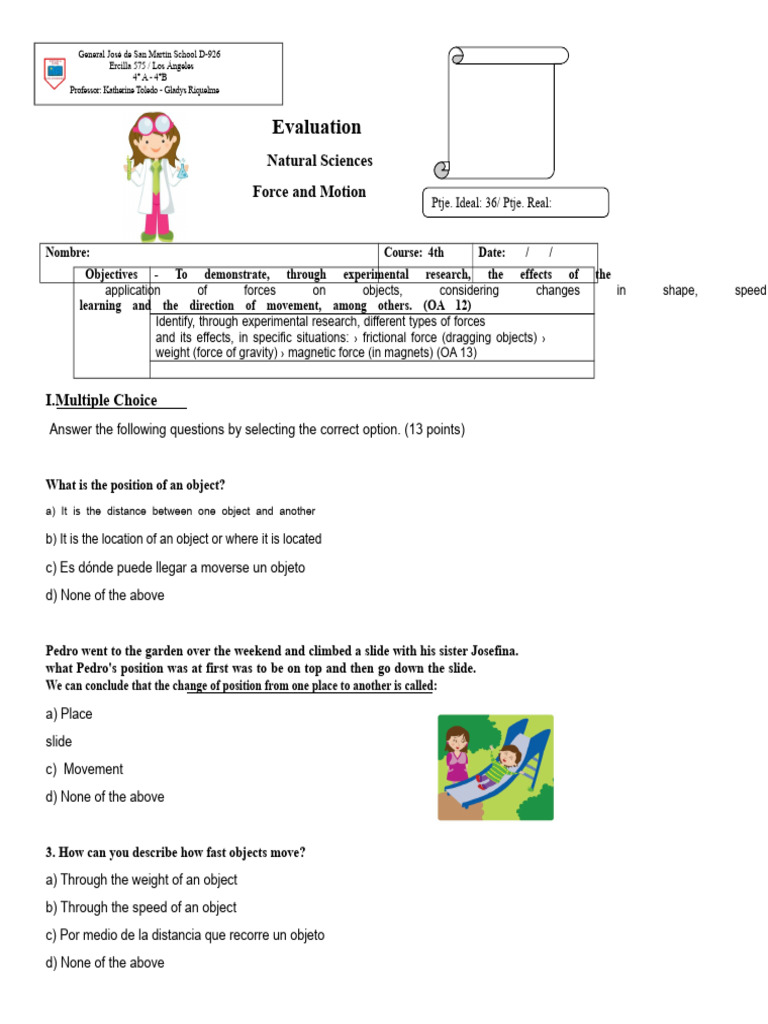 Assessment. Force and Motion | PDF | Force | Weight