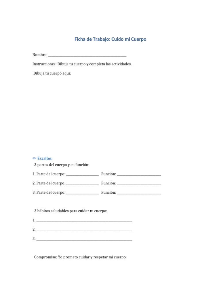 Ficha Cuido Mi Cuerpo | PDF