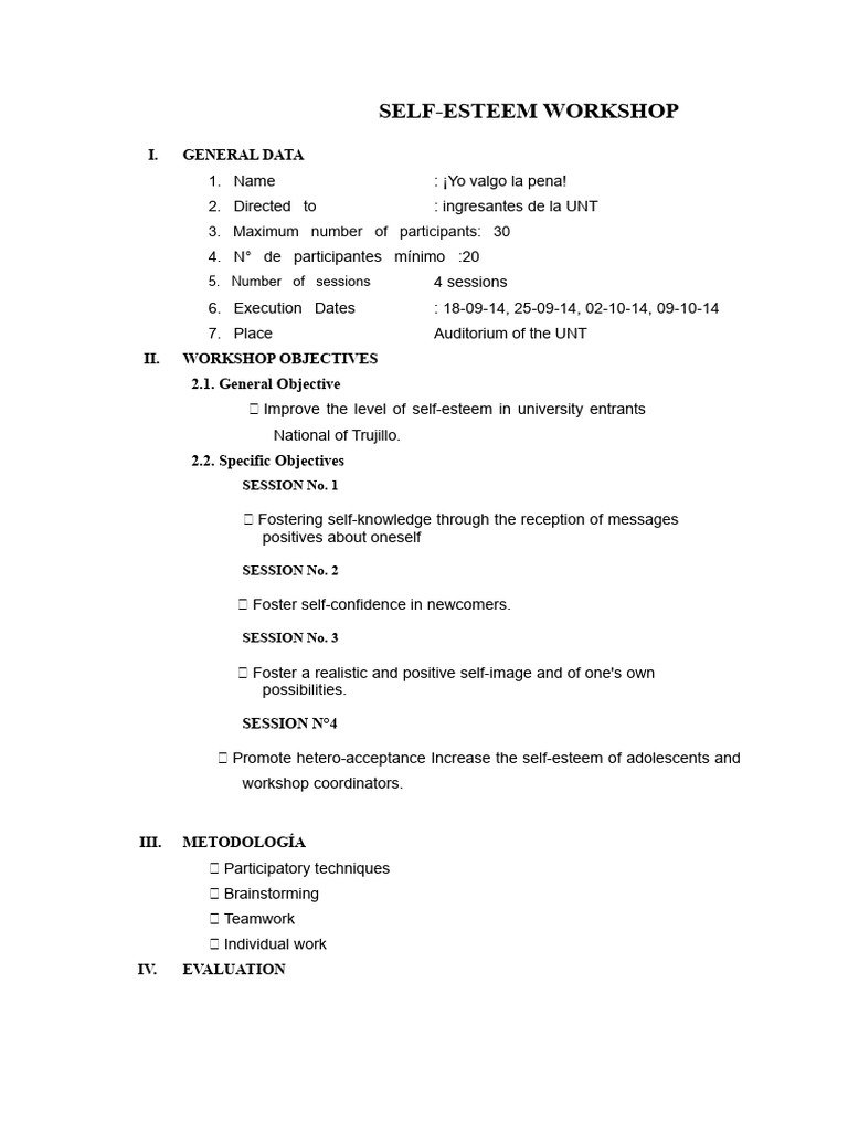 Self-Esteem Workshop | PDF | Self Esteem | Psychological Concepts