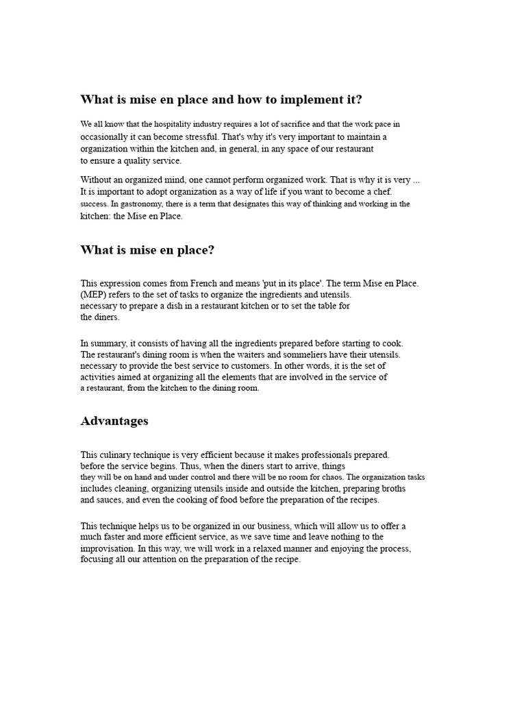 What is mise en place and how to put it into practice | PDF ...