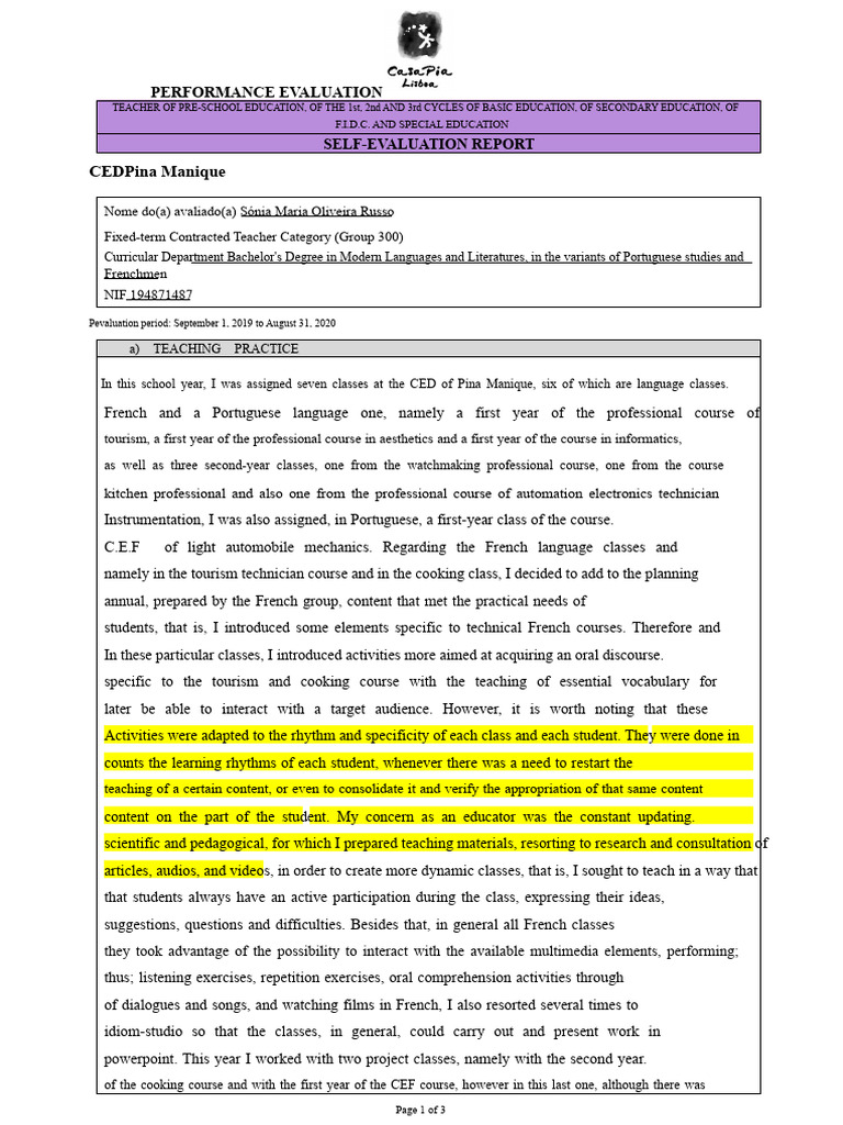 Final Self-Assessment Form 2020 | PDF | Learning | Cognition