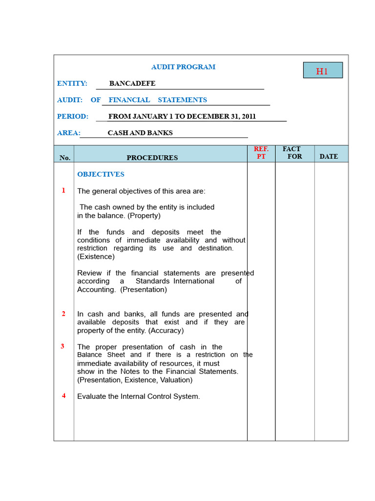 2 Audit Program Cash and Banks | PDF | Internal Control | Banks