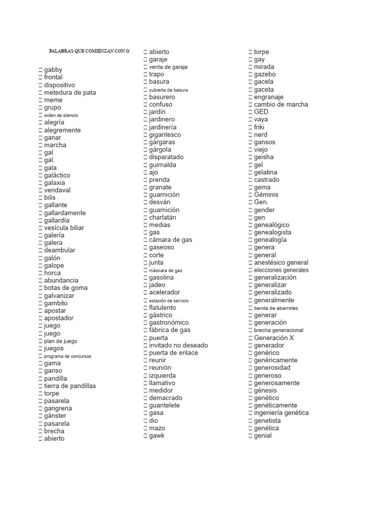 Palabras que Comienzan con G | PDF