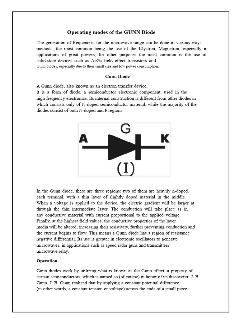 Operating Modes of Gunn Diodes | PDF | Diode | Electronic Engineering