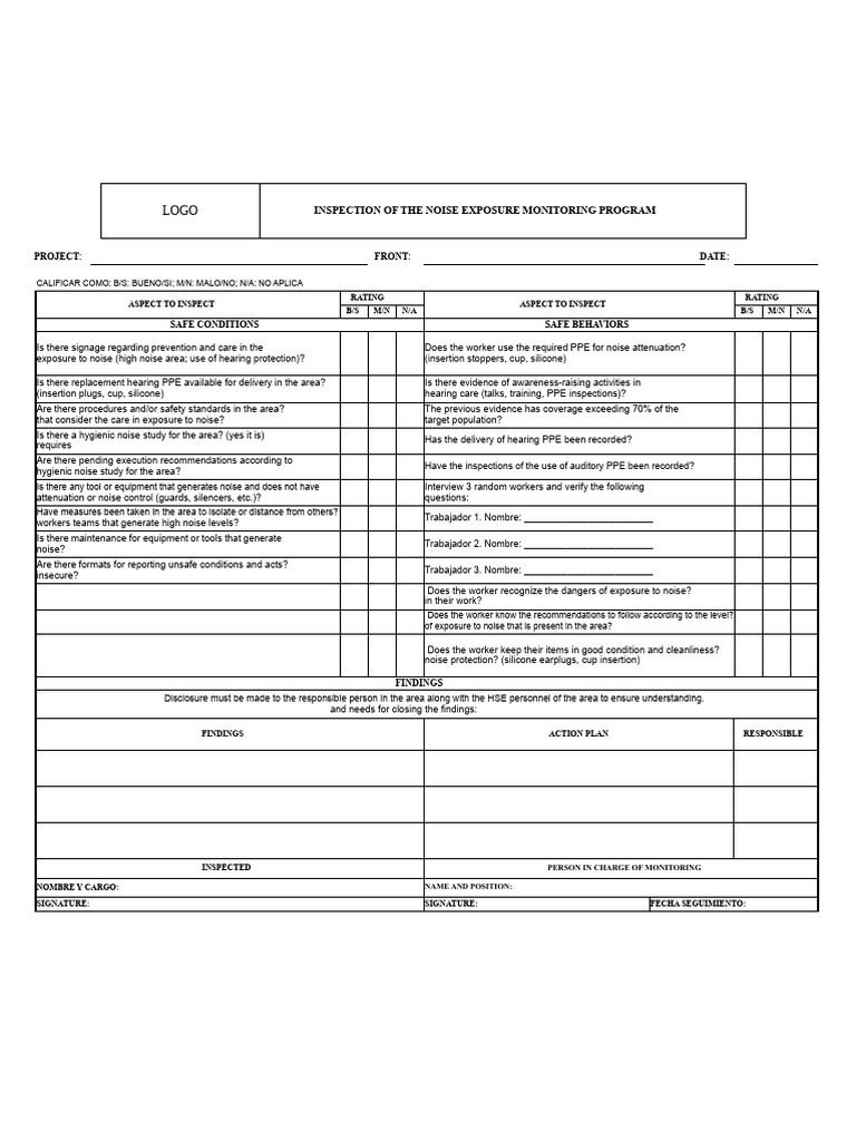 Noise Surveillance Program Inspection Format | PDF | Personal ...