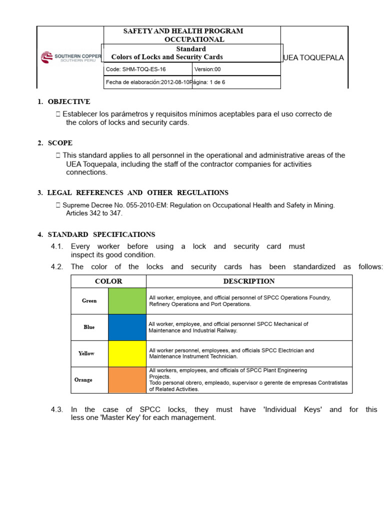 16-Standard Colors of Security Padlocks-Version 00 | PDF | Regulatory ...